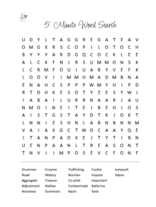 5 Minute Free Word Search Printable - Medium Difficulty - PuzzleVoyager.com