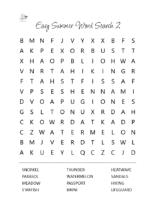 Mixed Summer Word Search Pack – 5 Easy to Hard Puzzles - PuzzleVoyager.com