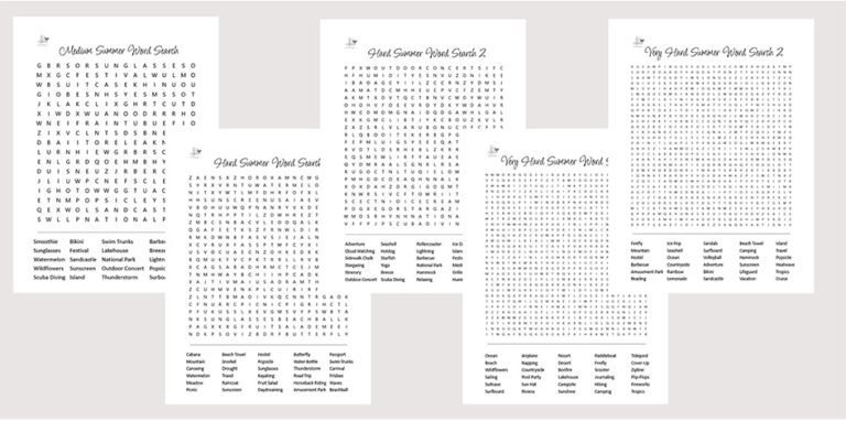 Summer Puzzle Bundle for Adults – 5 Medium to Very Hard Word Searches ...
